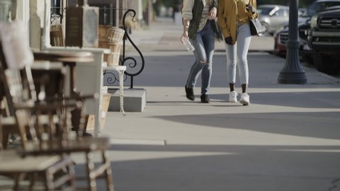 Excited Woman Dragging Friend Sidewalk Into Stock Footage Video (100% ...
