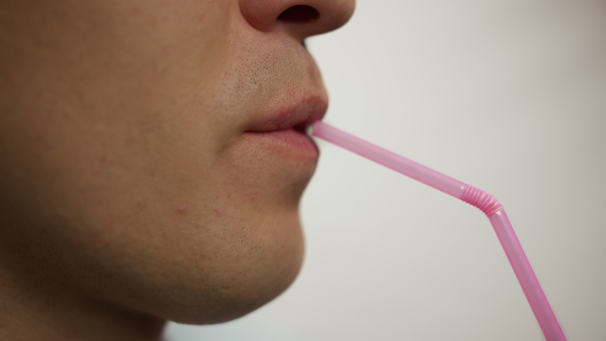 close-up man's lips drinking drink plastic Stock Footage Video (100% ...