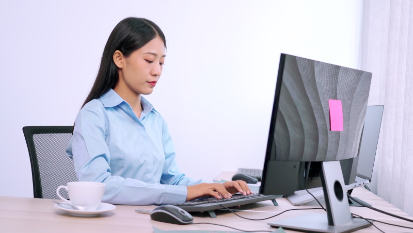 Asian Woman Programmer Typing Source Code Stock Footage Video 100