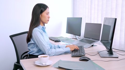 Asian Woman Programmer Typing Source Code Stock Footage Video (100% Royalty-free) 1063614007 ...