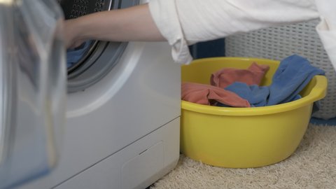 Take Wet Clothes Washing Machine Woman Stock Footage Video (100% ...