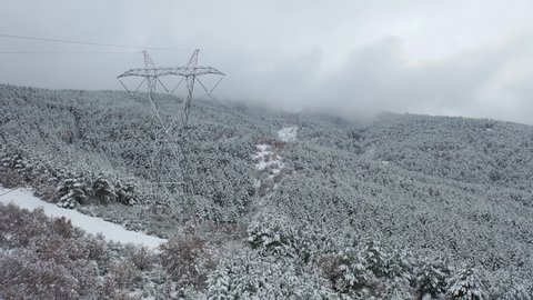 Transmission Towers Frost Overhead Power Line Stock Footage Video (100% ...