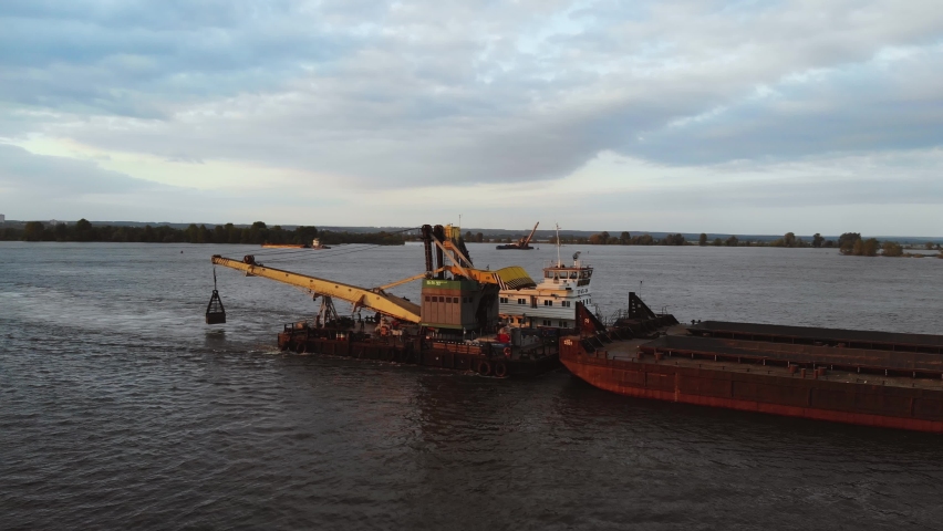 dredger scow float down river sunset Stock Footage Video (100% Royalty ...