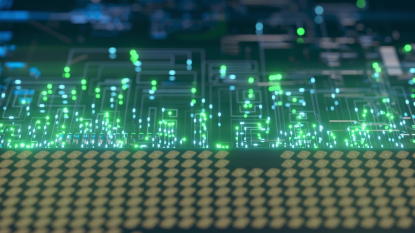 Futuristic Technology Background CPU Circuit. 3D visualization AI Processor Power. Colorful ...
