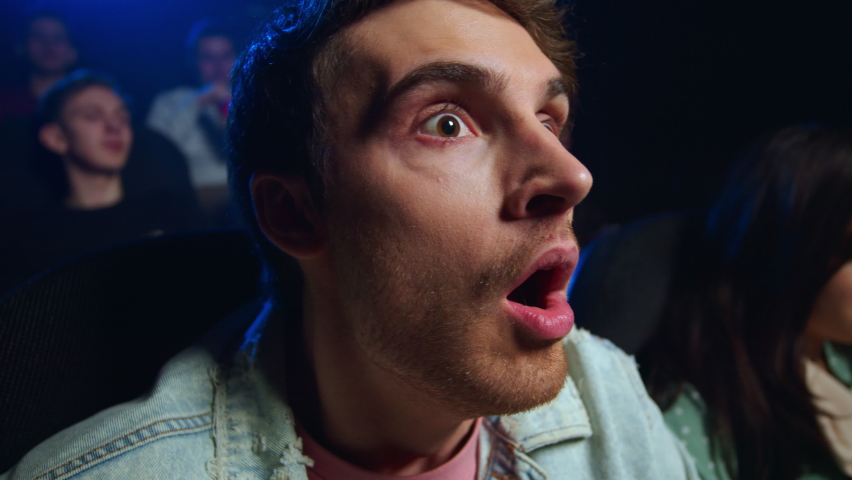 Portrait Shocked Man Surprising Movie Theater Stock Footage Video (100% ...