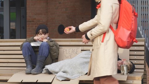 Two Desperate Street Children Asking Help Stock Footage Video (100% ...