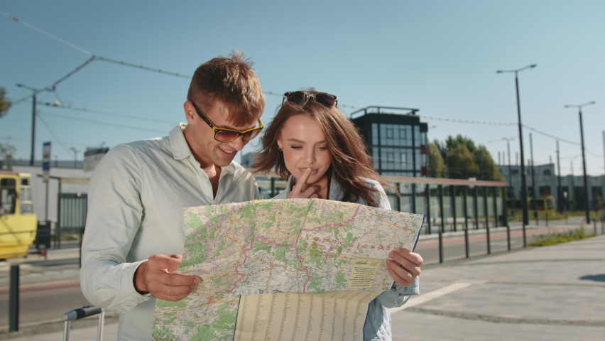 Man Woman Looking Map City They Stock Footage Video (100% Royalty-free ...