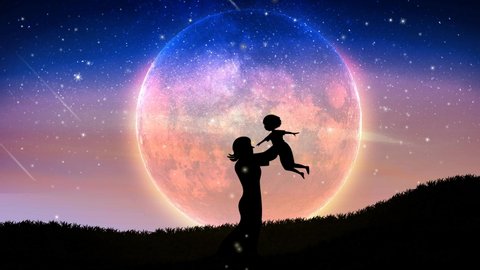 Silhouette Mom Carrying His Daughter Moonlight Stock Footage Video (100 ...