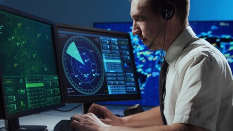 Workplace Professional Air Traffic Controller Control Stock Footage ...