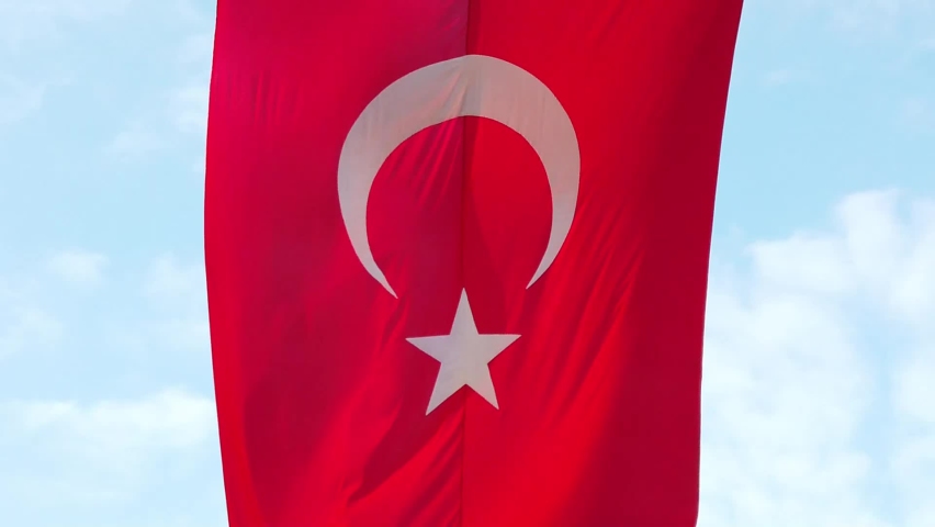 turkish flag waving red white crescent Stock Footage Video (100% ...