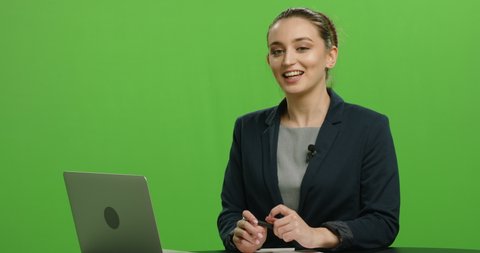 Professional Female News Anchor Talking During Stock Footage Video (100 ...
