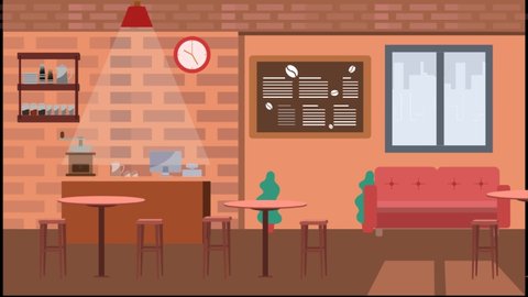 Coffee Shop Interior Cafe 2d Cartoon Stock Footage Video (100% Royalty ...