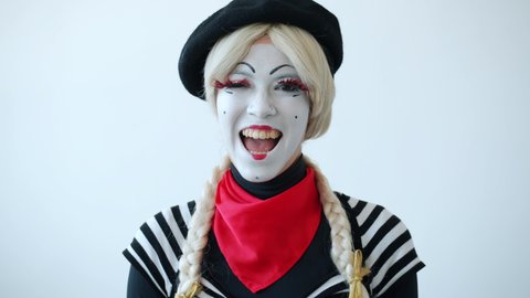 Portrait Beautiful Girl Mime Making Funny Stock Footage Video (100% ...