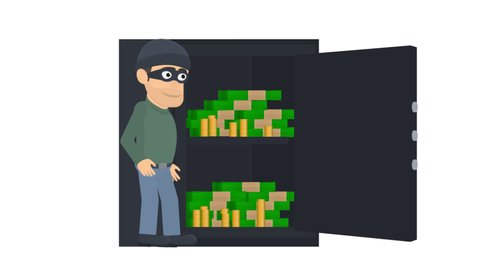 Robber Animation Thief Stealing Money Safe Stock Footage Video (100% ...