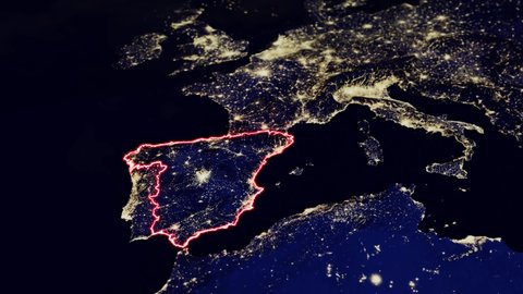 3d Cgi Night Map Spanish Borders Stock Footage Video (100% Royalty-free ...