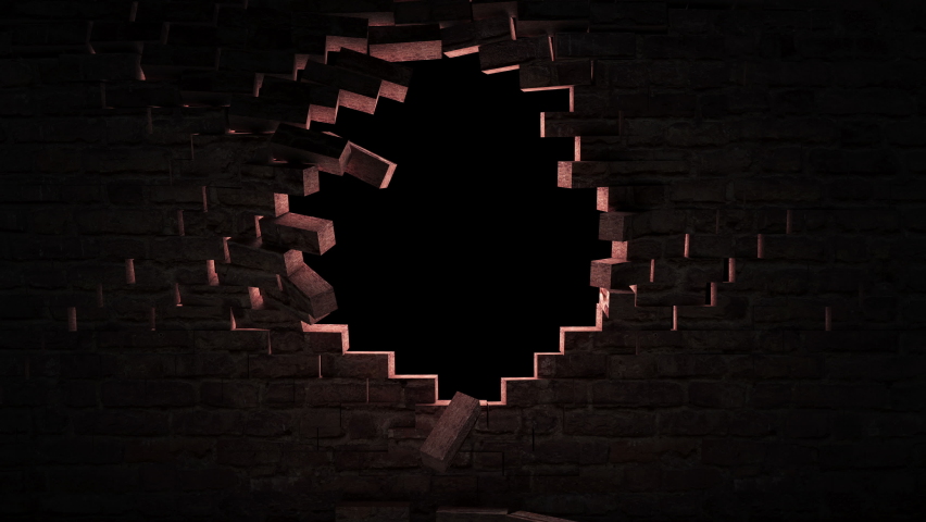 destroyed brick wall dark background 4k Stock Footage Video (100% ...