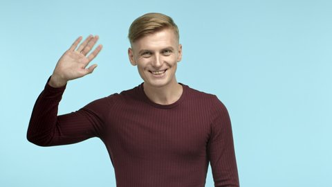 Handsome Blonde Man Saying Hello Waving Stock Footage Video (100% ...