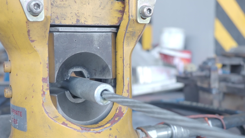 hydraulic press presses electric cable crimping Stock Footage Video ...