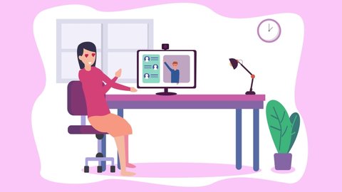 cartoon animation person sitting computer working Stock Footage Video ...