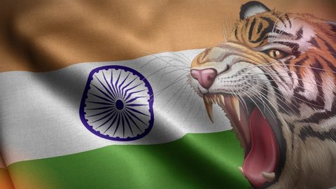 Waving Fabric India Flag Tiger Logo Stock Footage Video (100% Royalty ...