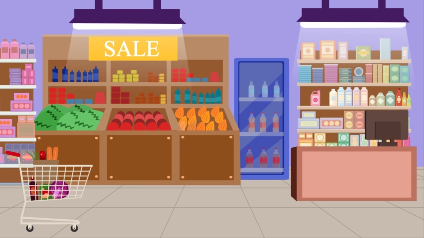 2d animation background grocery shop Stock Footage Video (100% Royalty ...
