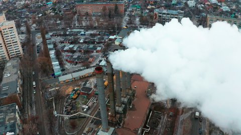 Drone Flyby Through Puffs Smoke Pipes Stock Footage Video (100% Royalty ...