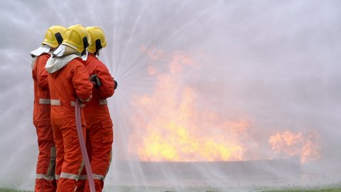 Firefighter Teamwork Fire Protection Suit On Stock Footage Video (100% ...