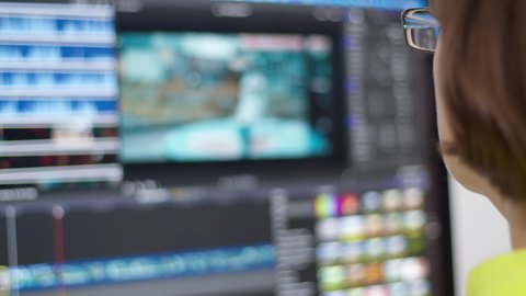 Woman Editing Director Works On Computer Stock Footage Video (100% ...