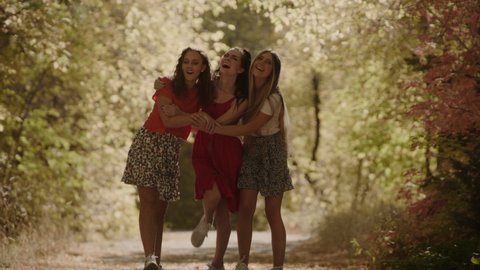 Slow Motion Girls Walking Laughing On Stock Footage Video (100% Royalty ...