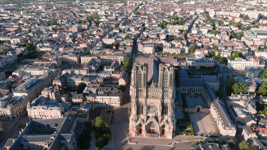 reims france aerial view cathedral cathédrale Stock Footage Video (100% ...