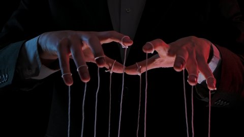 Puppet Master Controls Manipulates Marionettes Strings Stock Footage ...