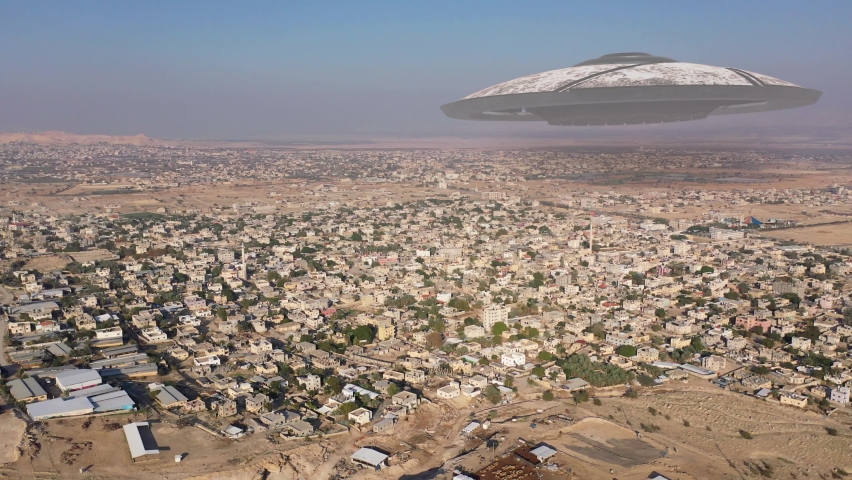 Alien Spaceship hovering over the city image - Free stock photo ...