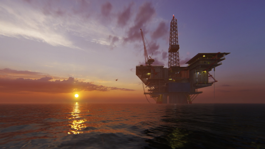 helicopter flying oil rig platform against Stock Footage Video (100% ...