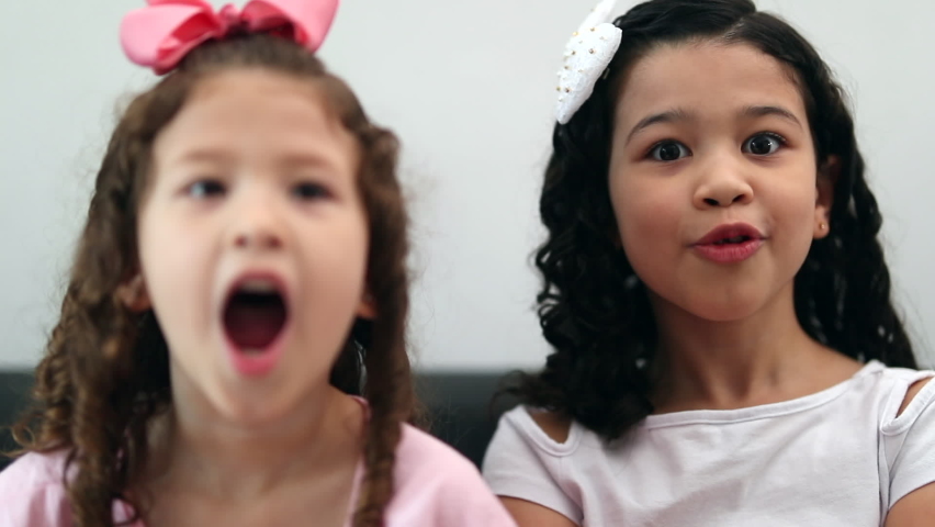 Two Little Girls Surprise Reaction. Stock Footage Video (100% Royalty ...