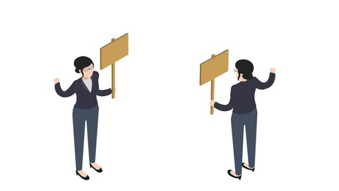 Animated Cartoon Business Woman Holding Signboard Stock Footage Video ...