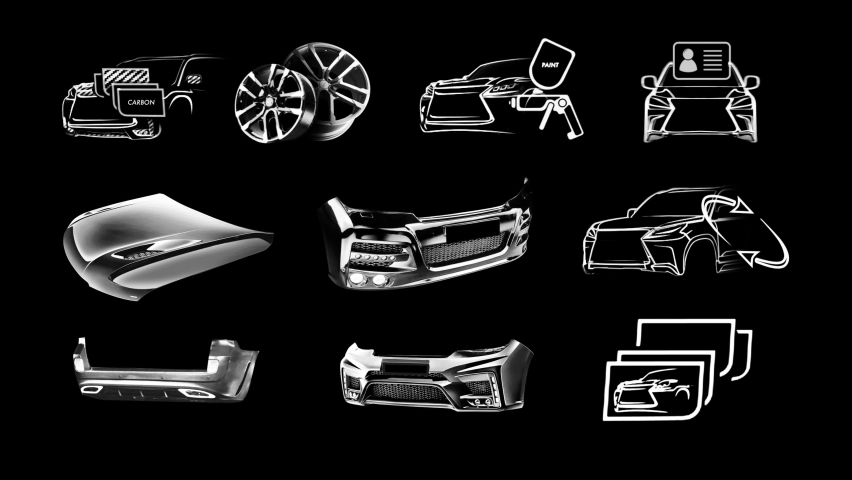 car tuning icons set isolated animation Stock Footage Video (100% ...