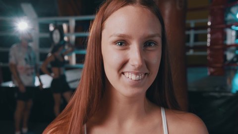 Portrait Beautiful Ginger Woman Boxer Looking Stock Footage Video (100% ...