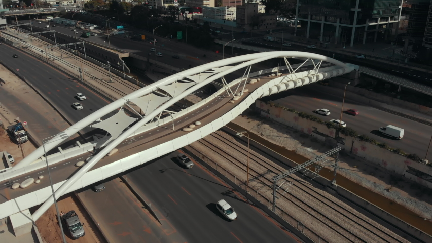 Top View Modern White Footbridge Over Stock Footage Video (100% Royalty ...