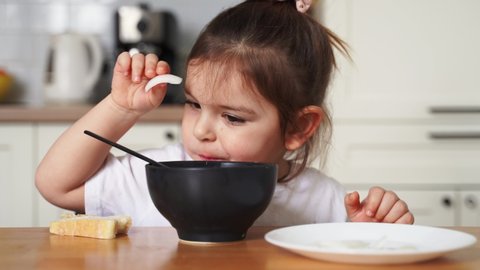Toddler Girl Picky Eater Home Kitchen Stock Footage Video (100% Royalty ...