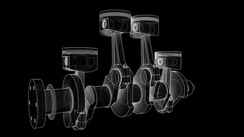 Animation Crankshaft Four Pistons Wireframe Blueprint Stock Footage ...