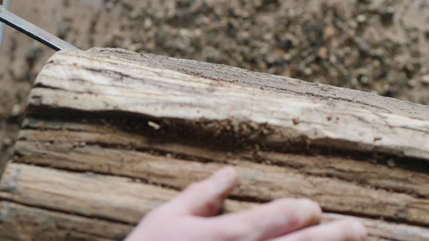 removing bark wooden stump using chisel Stock Footage Video (100% ...