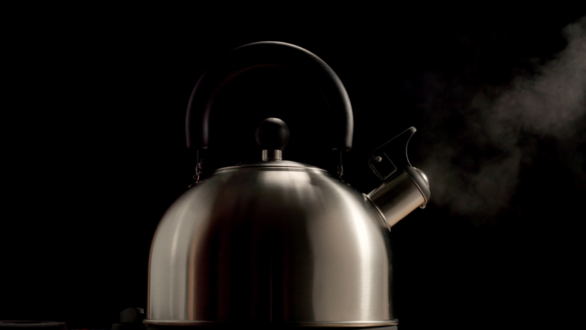 steel kettle boiling steam emitted spout Stock Footage Video (100% ...