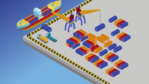 Container Ship Animation Crane Truck Loading Stock Footage Video (100% ...