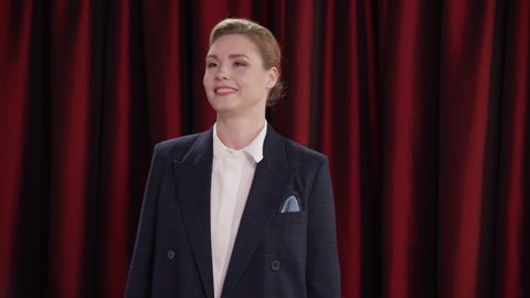 Latenight Talk Show Female Host Performing Stock Footage Video (100% ...