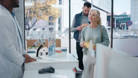 Pharmacy Drugstore Checkout Cashier Counter Black Stock Footage Video ...