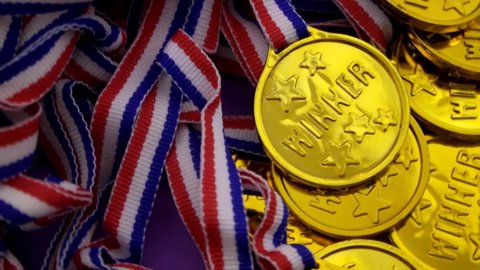 Golden Medals Word Winner Close Stock Footage Video (100% Royalty-free ...