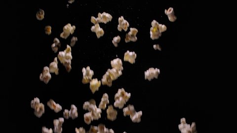Popcorn Falling Down Isolated On Black Stock Footage Video (100% ...