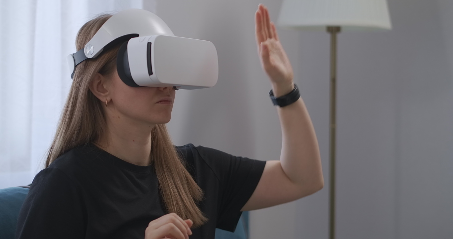 Using Headmounted Display By Young Female Stock Footage Video (100% ...
