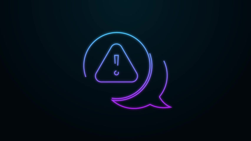 Glowing neon line Exclamation mark in triangle icon isolated on black ...