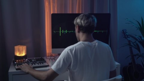 Man Home Music Studio Sits Desk Stock Footage Video (100% Royalty-free ...